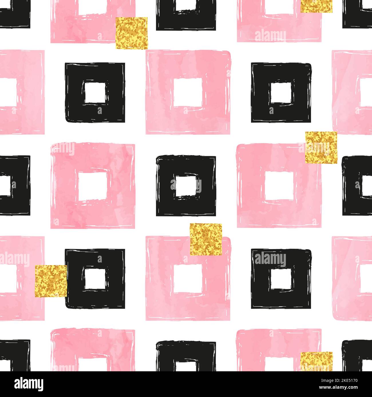 Seamless pattern with pink, black and golden squares. Vector abstract ...