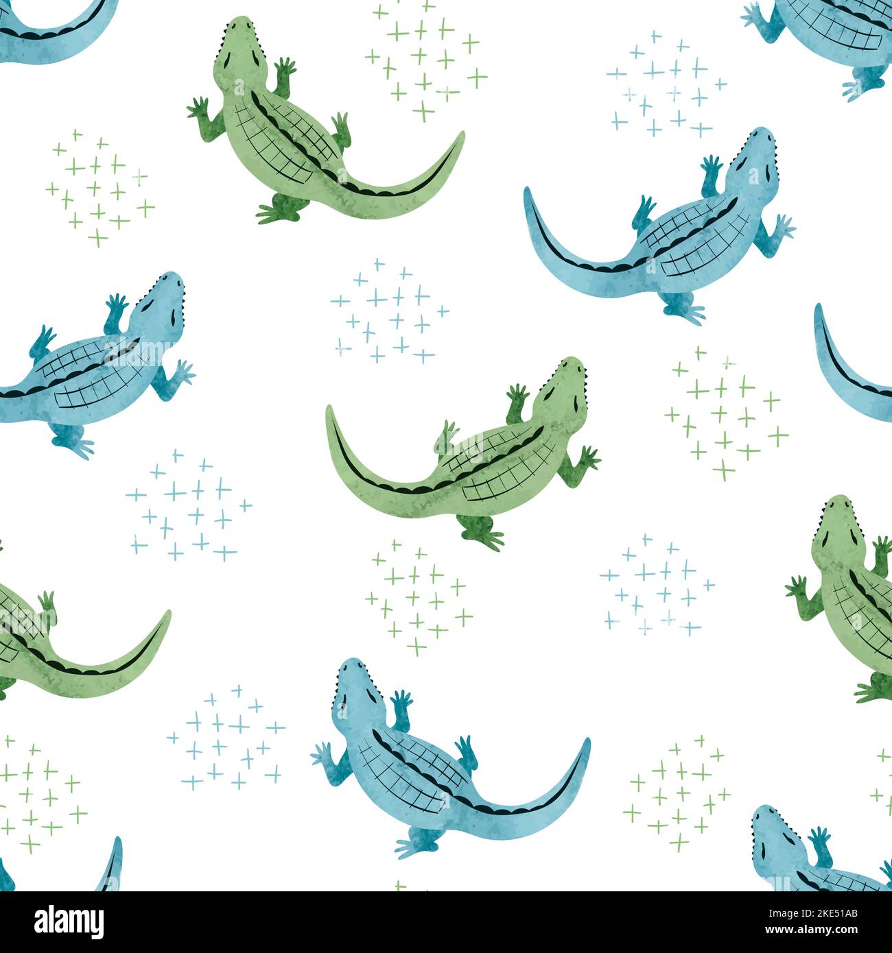 Seamless watercolor crocodile pattern. Vector illustration with ...