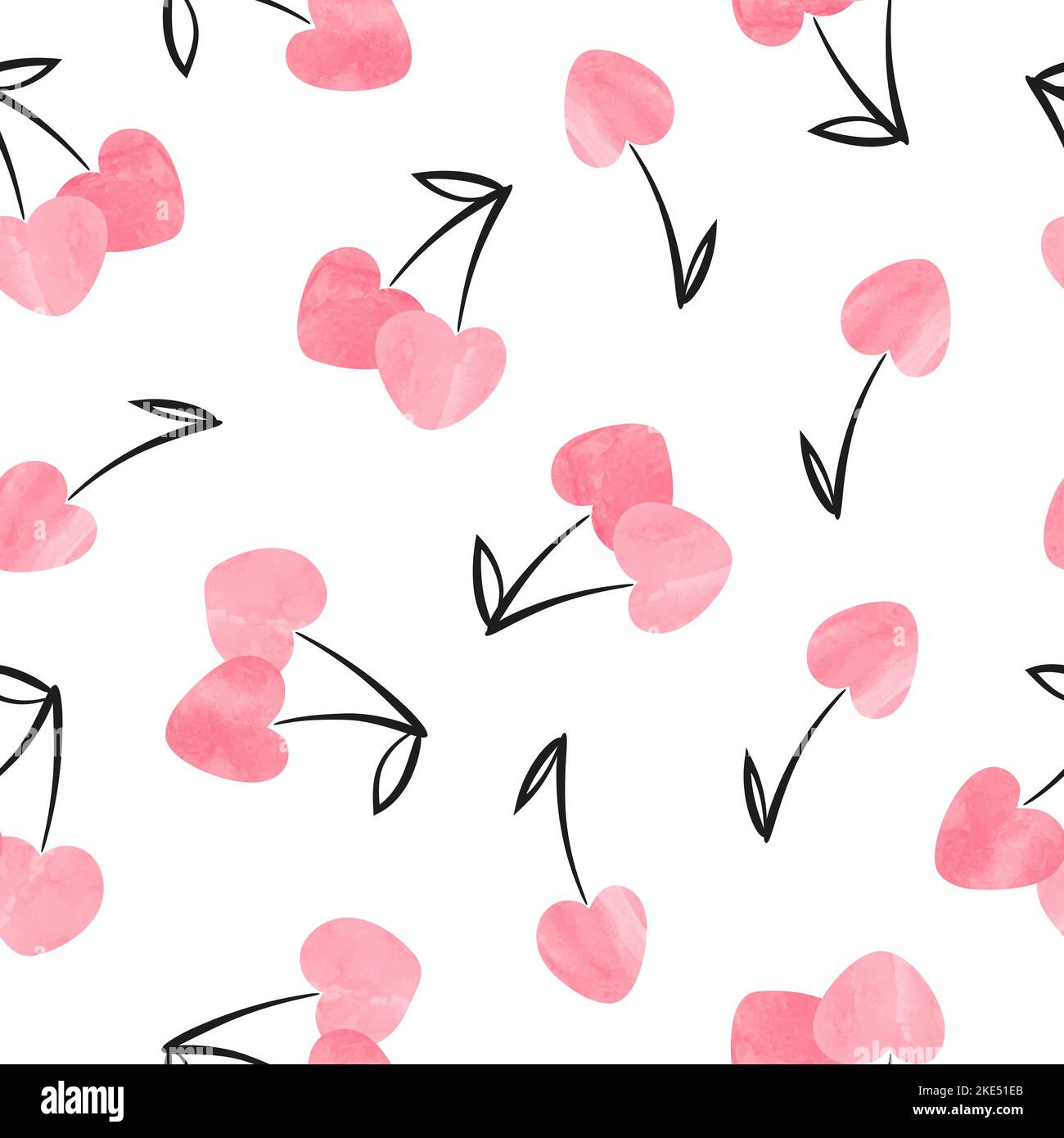 Seamless pink heart shaped cherry pattern, Valentine day illustration ...