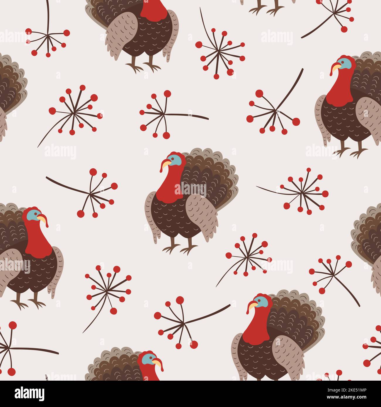 Seamless cartoon turkey bird pattern. Thanksgiving day illustration ...