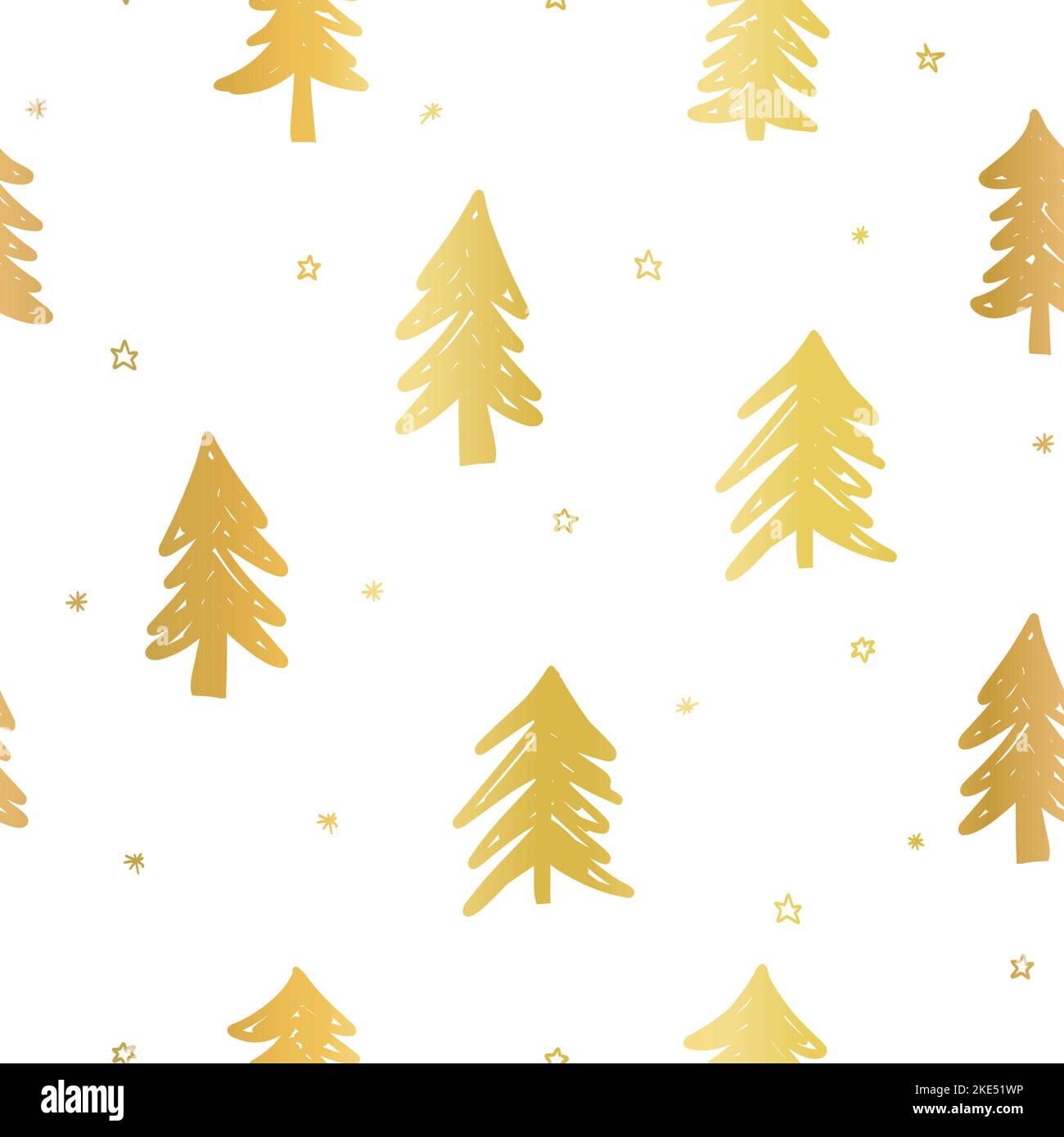 Golden abstract trees seamless vector pattern. Elegant gold foil Needle ...