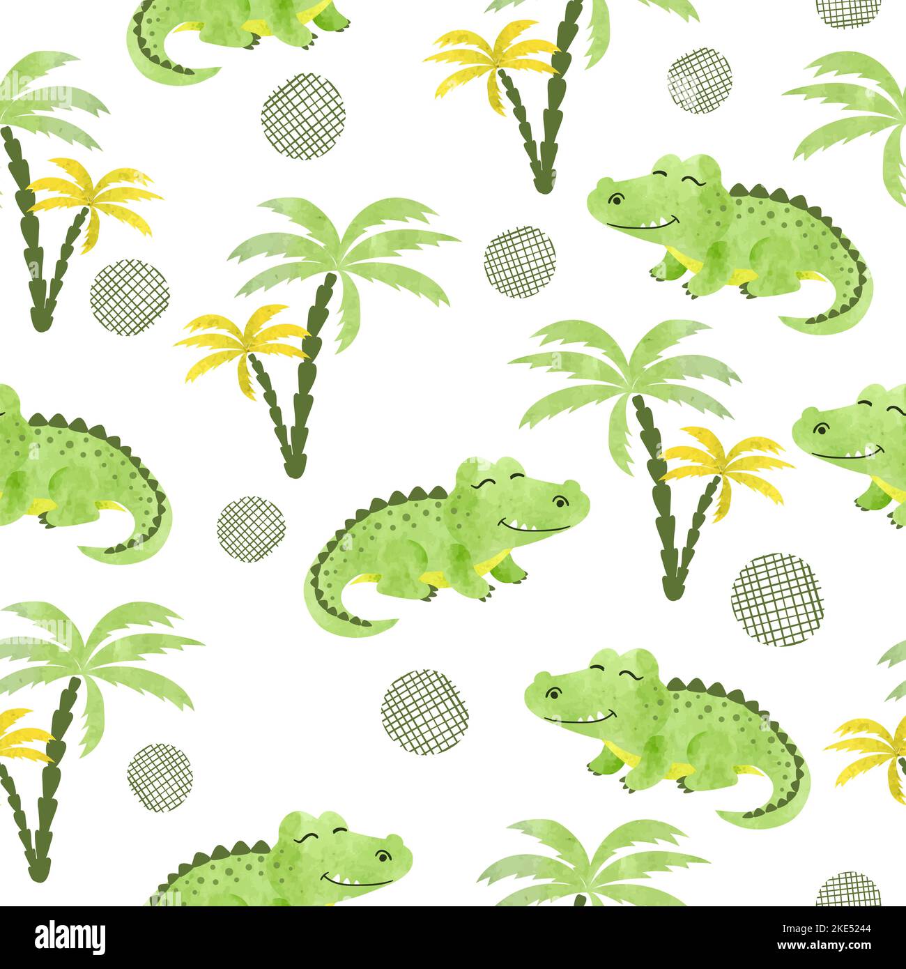 Seamless cartoon crocodiles pattern. Vector illustration with ...