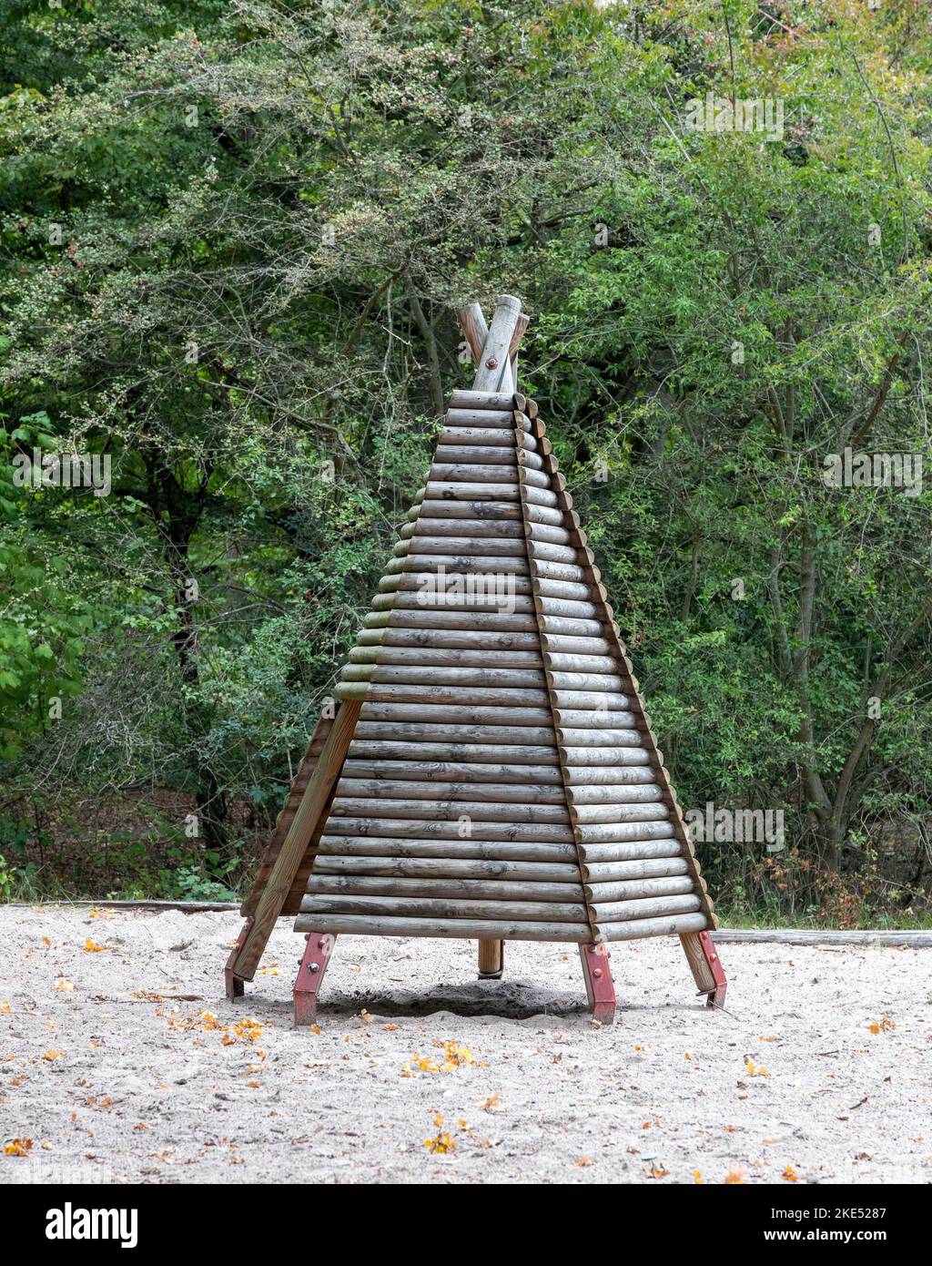 Playground with various wooden devices in the forest Stock Photo - Alamy