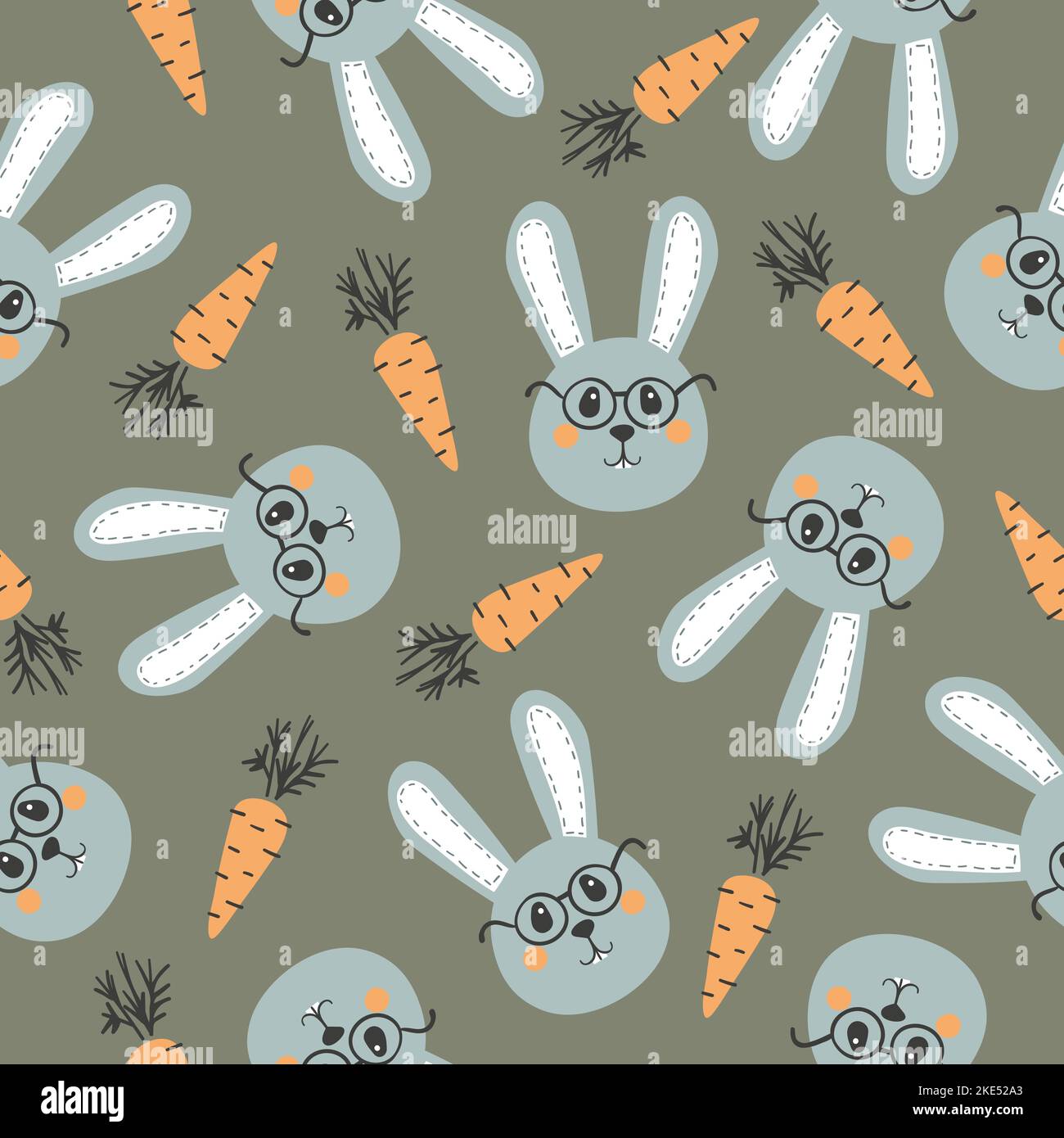Cute cartoon rabbit bunny with carrot seamless pattern Stock Vector ...