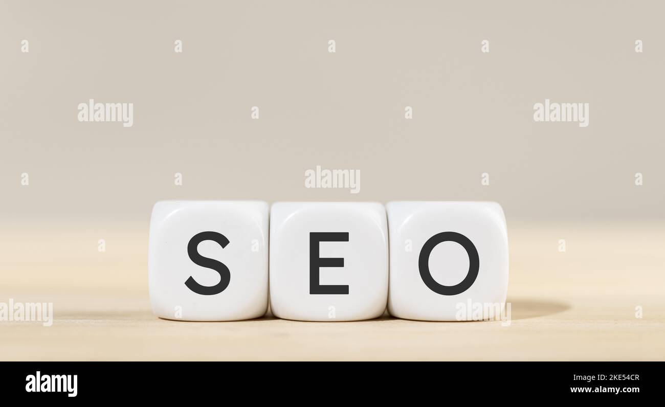 SEO word in white cube blocks. Search Engine Optimization concept. Copy space Stock Photo - Alamy