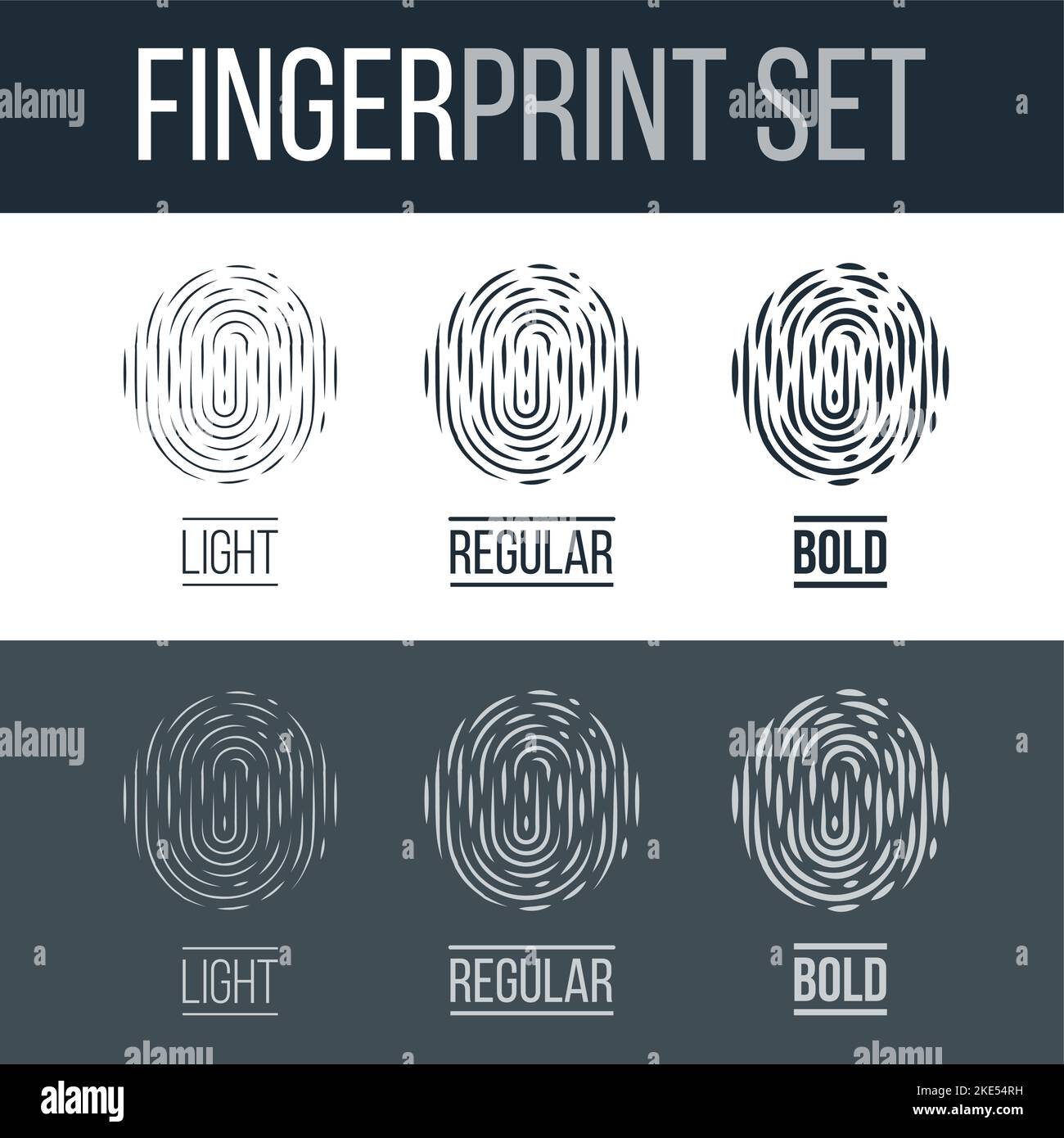 Abstract Fingerprint Icons Set Future Identification Authorization System On Dark And White