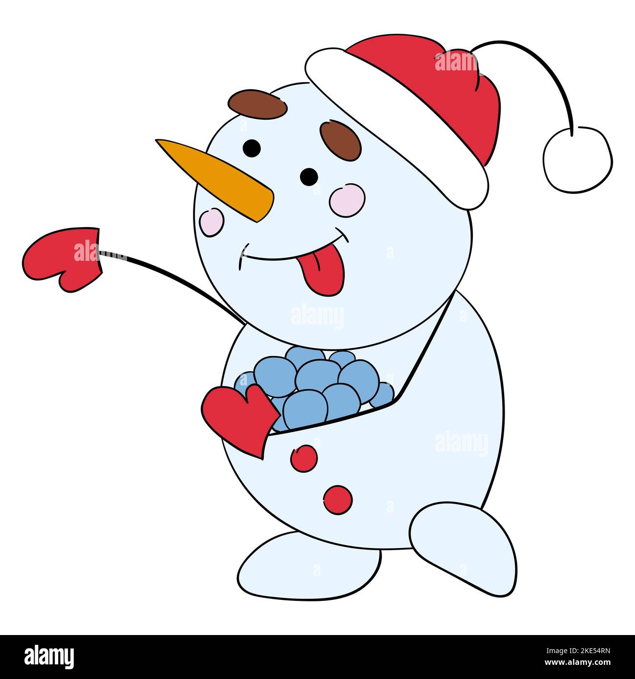 Cute cartoon snowman throws snowballs. Vector illustration on a white ...