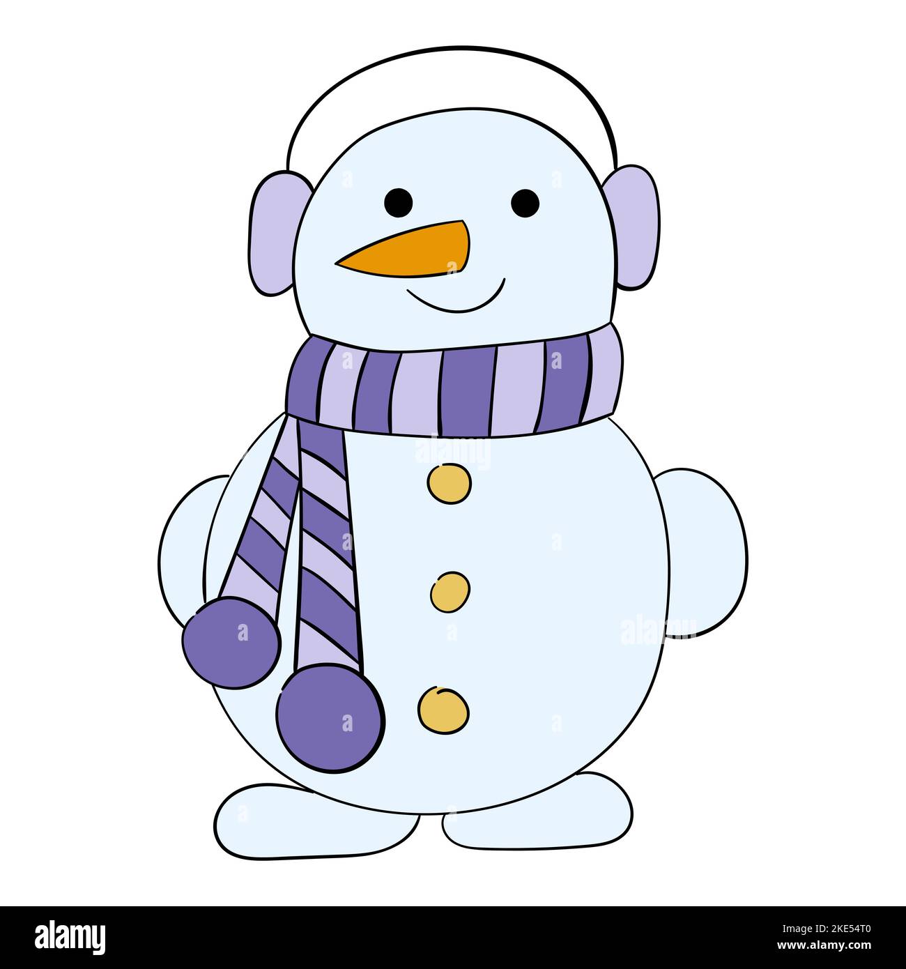 Cute cartoon snowman wearing headphones with a scarf. Vector ...