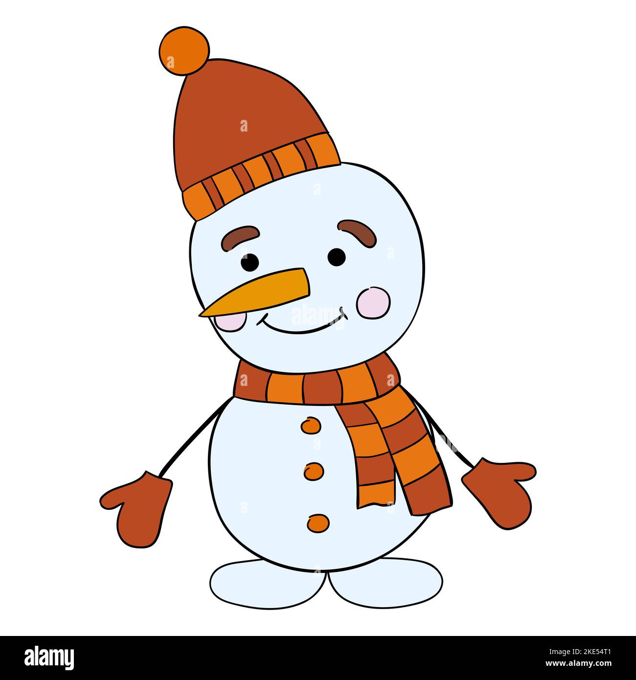 Cute cartoon snowman in an orange hat with a scarf. Vector illustration ...