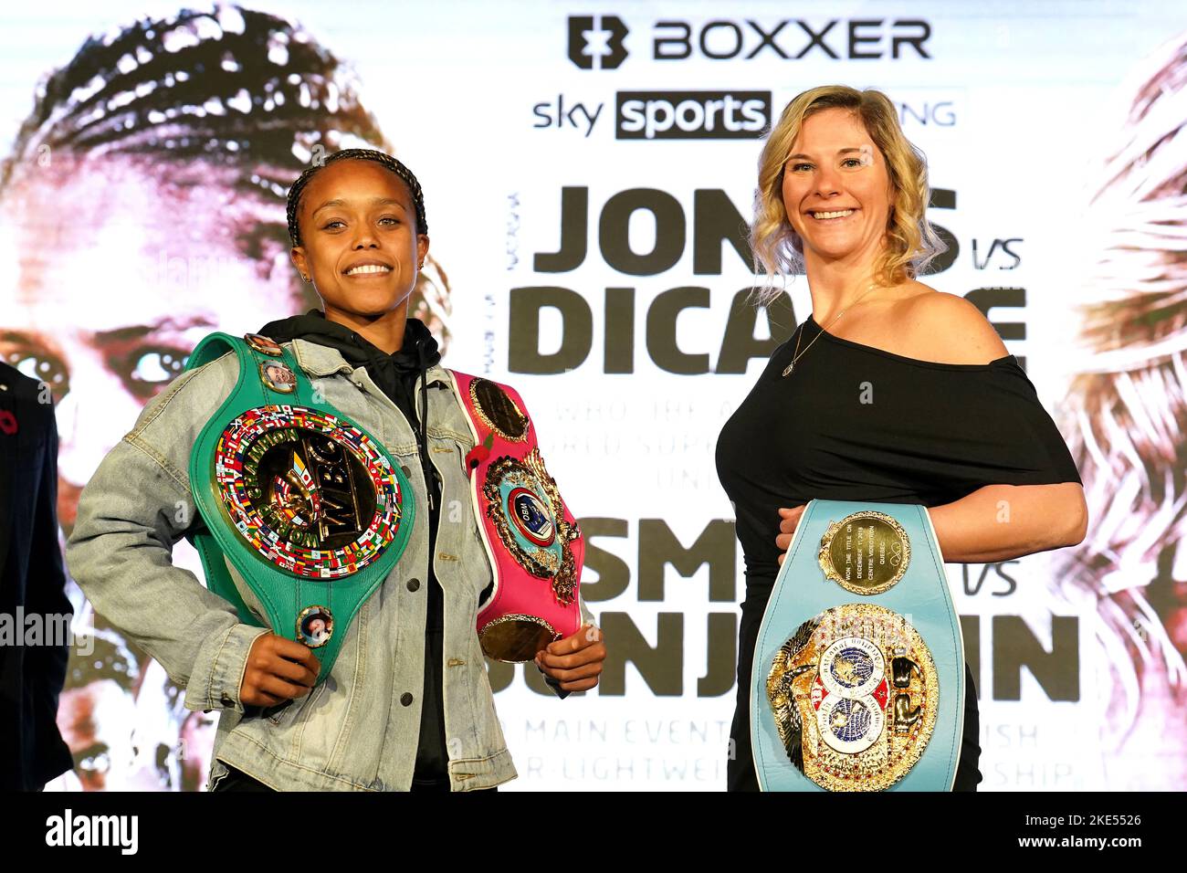 Boxers Natasha Jonas (left) and Marie-Eve Dicaire during a pre-fight ...