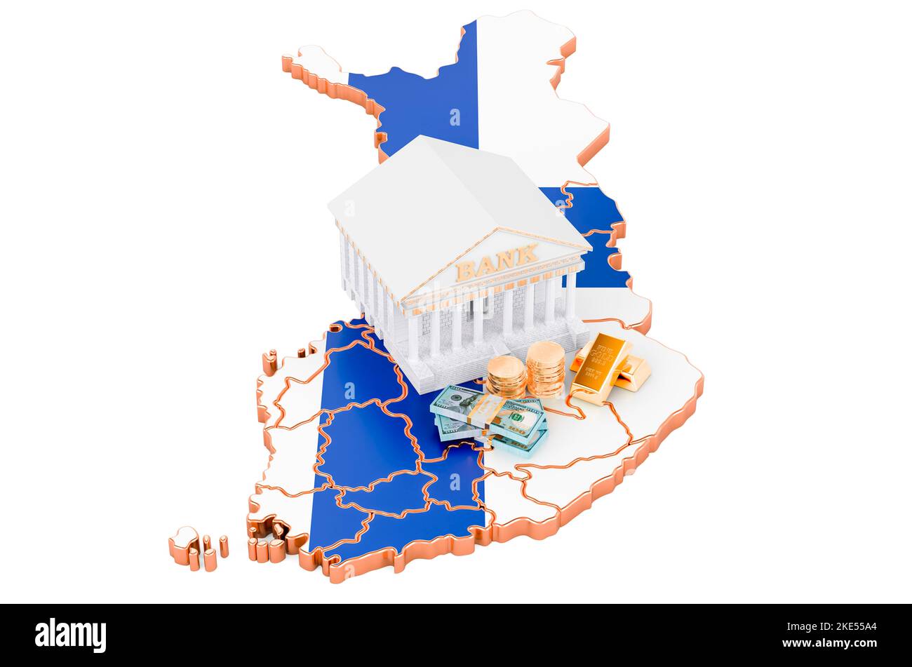 Banking system in Finland concept. 3D rendering isolated on white ...