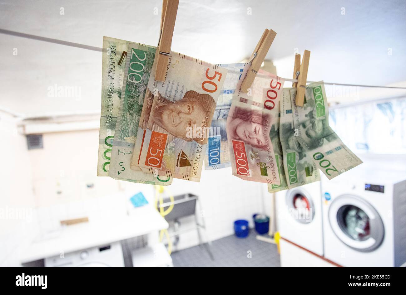 Washed swedish notes on a drying stretch. photo: Bo Arrhed Stock Photo ...