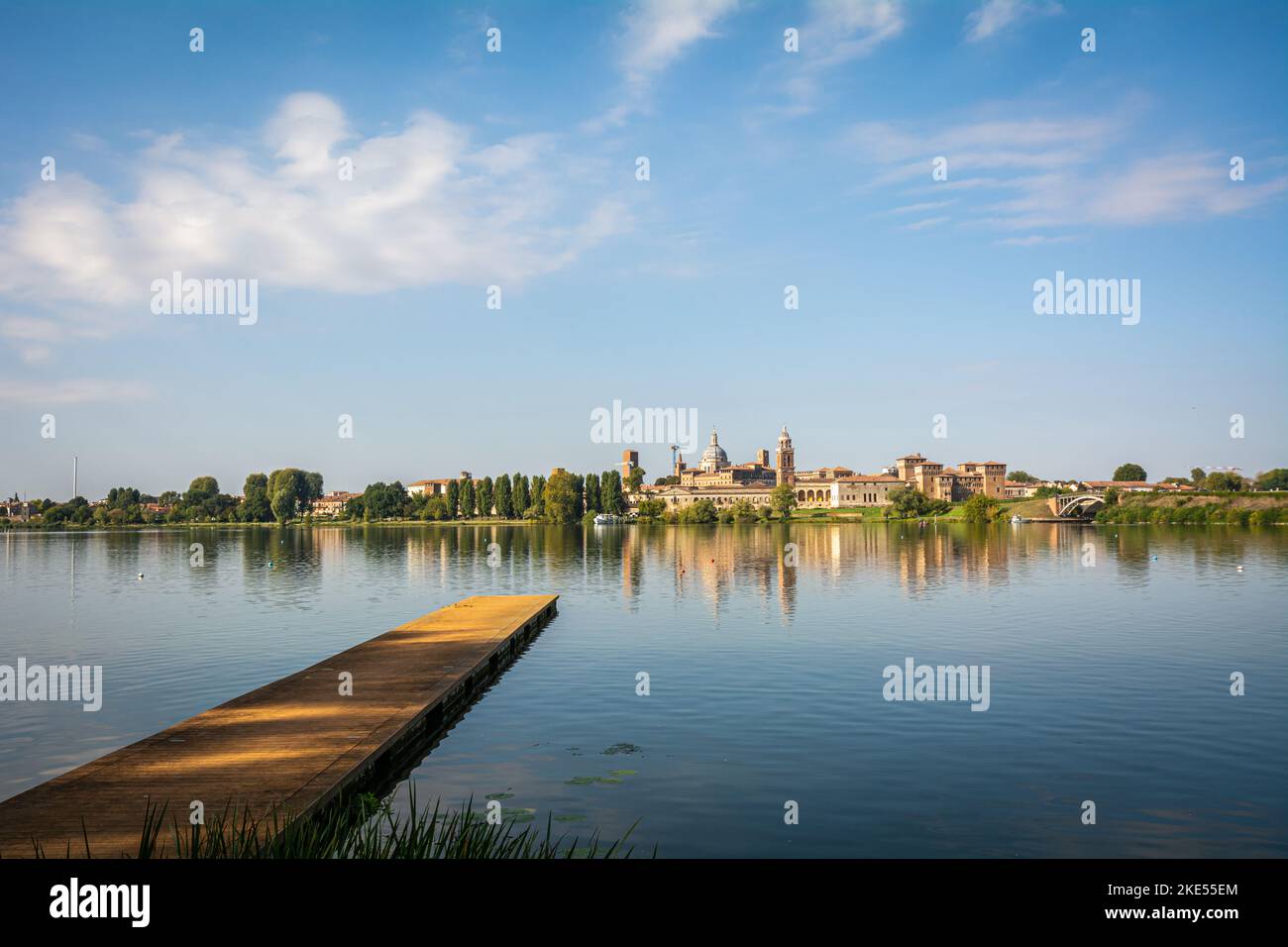 Panoramic view at the medieval City of Mantova (Mantua) with Lake (Lago ...