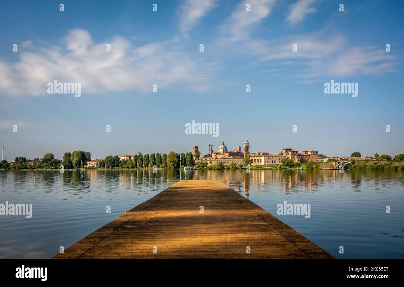Panoramic view at the medieval City of Mantova (Mantua) with Lake (Lago ...