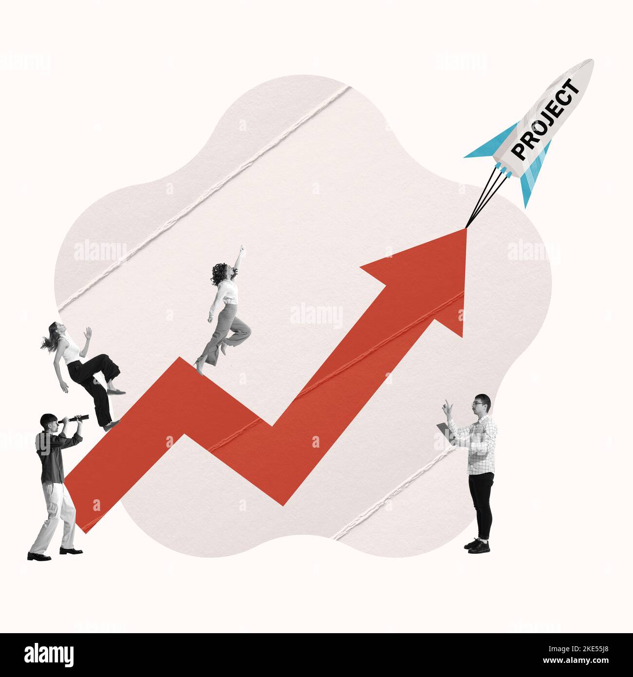Contemporary art collage. Creative design. Group of people, employees ...