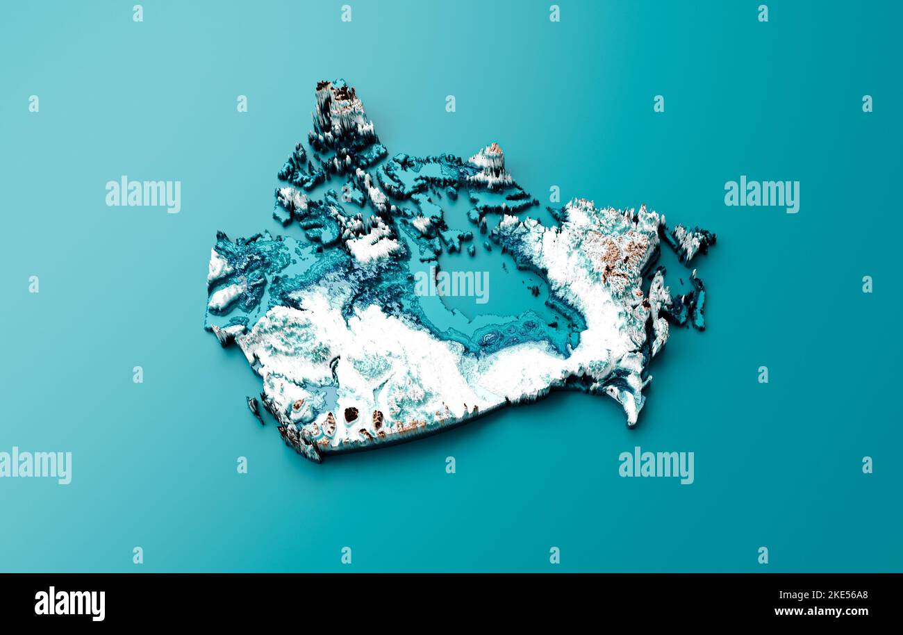 A 3d illustration of topographic relief Canada map with hypsometric ...
