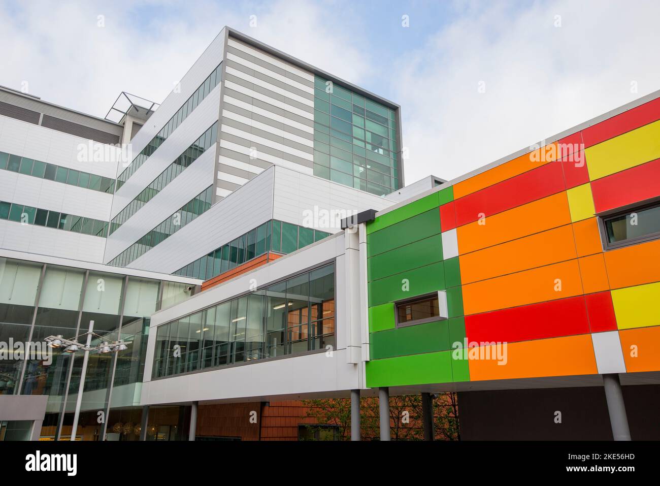The low-angle view of Wellington city's modern hospital exterior with ...