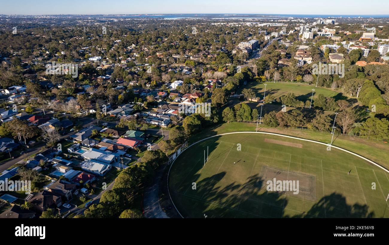 Aerial view of football oval and road hi-res stock photography and ...