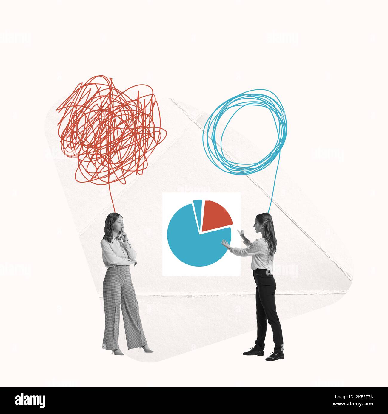 Contemporary art collage. Creative design. Team leader helping young ...
