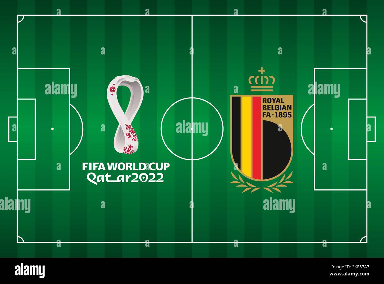 Soccer field seen from above with the emblem of the football federation ...