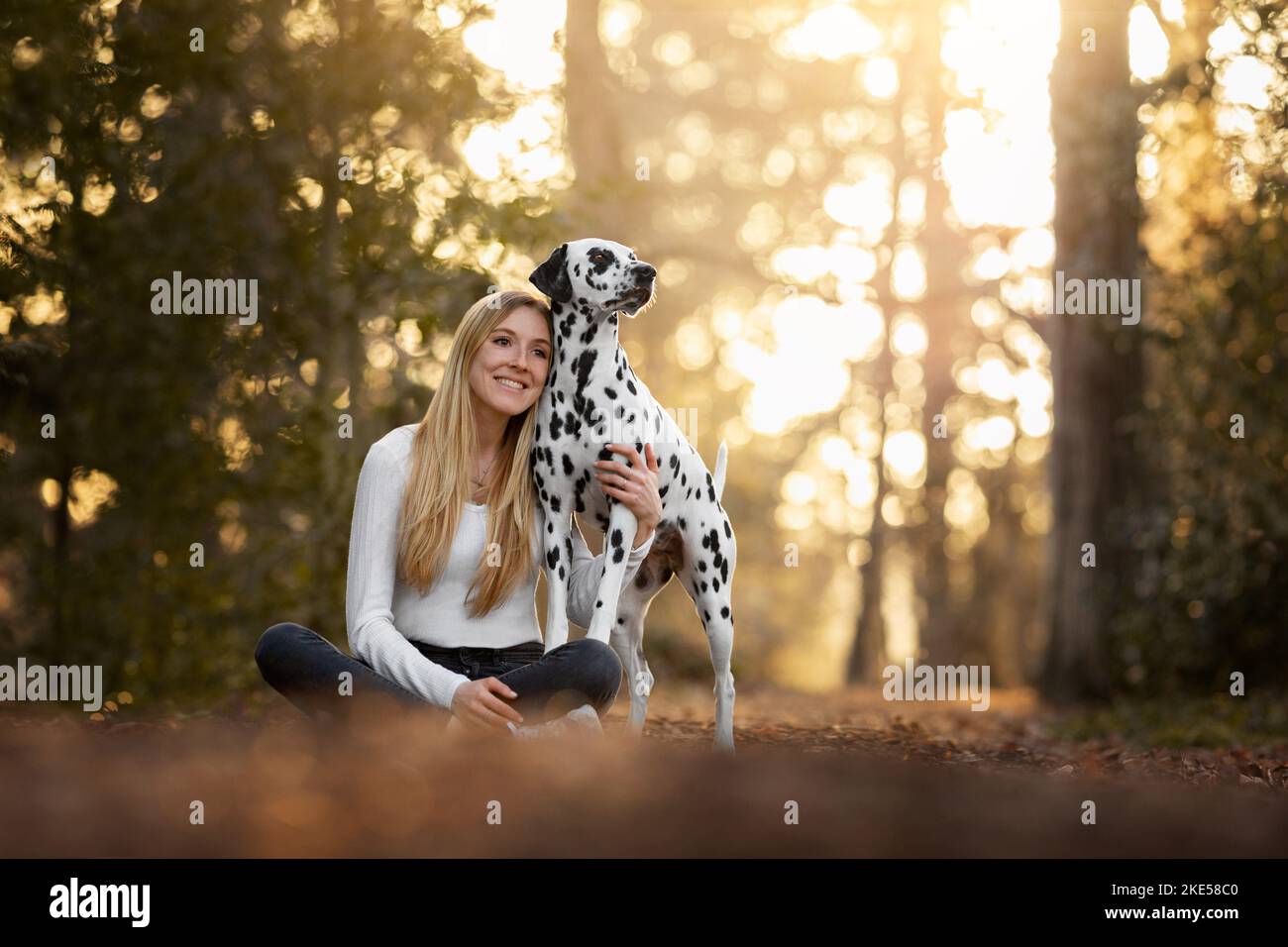 woman and Dalmatian Stock Photo - Alamy
