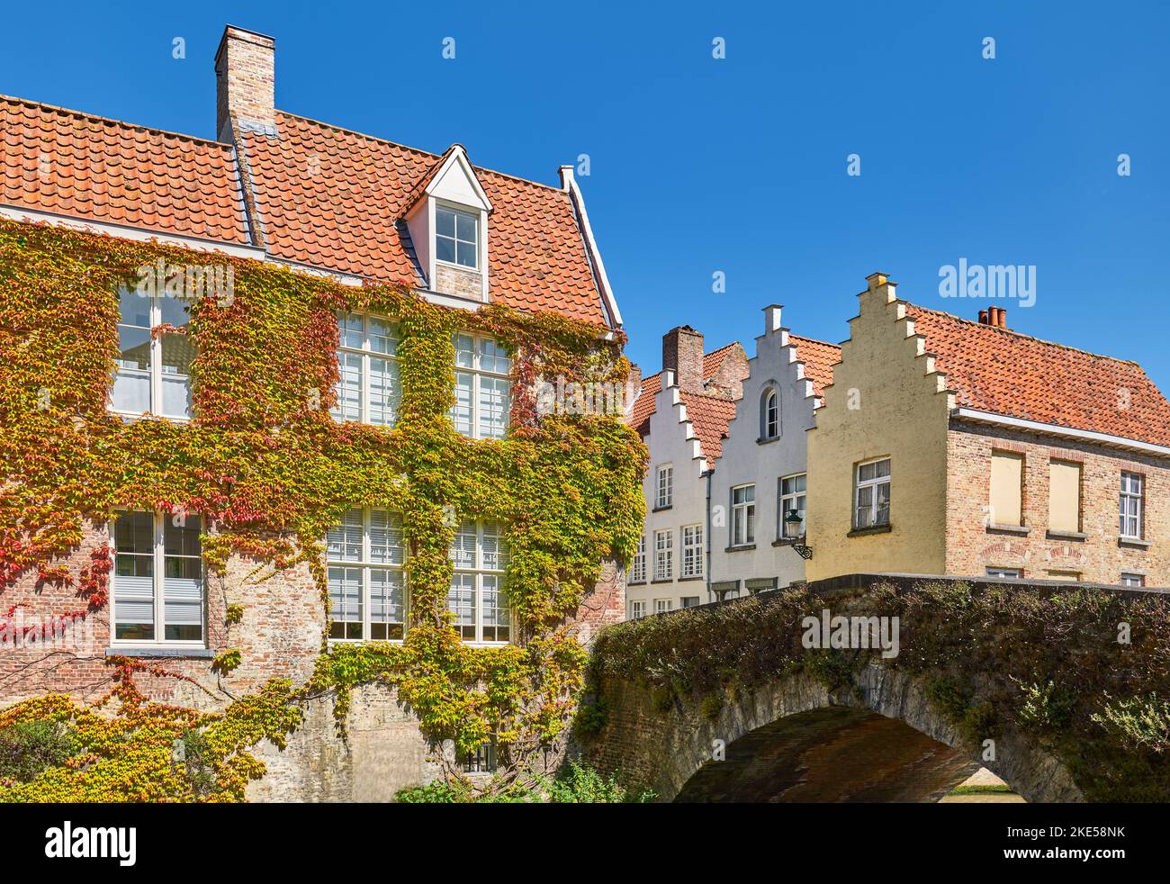 Bruges, Belgium, traditional houses on the canal of the old town Stock ...