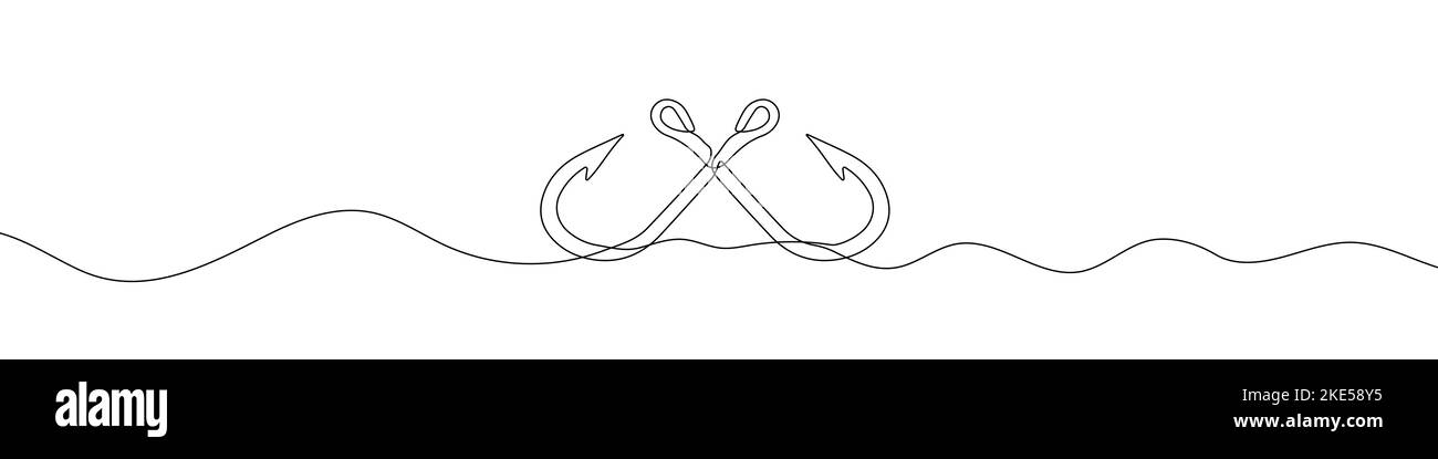 Continuous line drawing of fishing hook. One line icon of fishing hook ...