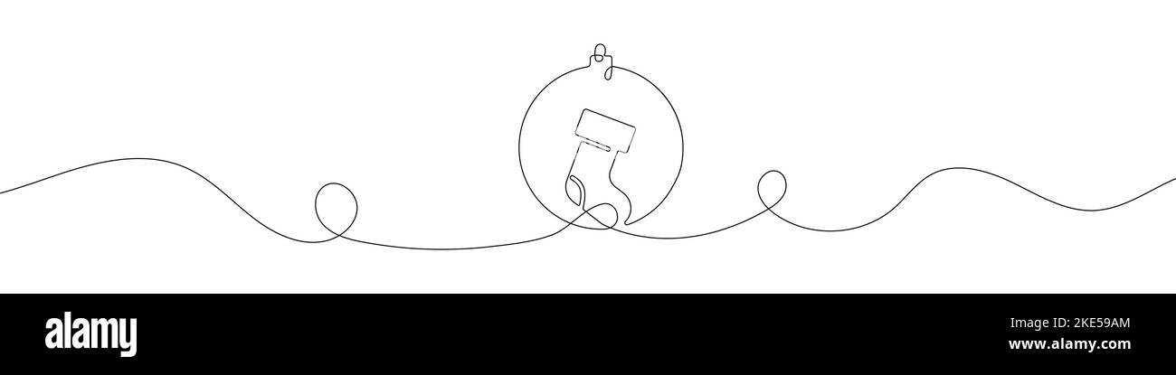 Merry Christmas decoration element. Line art design. Continuous one ...