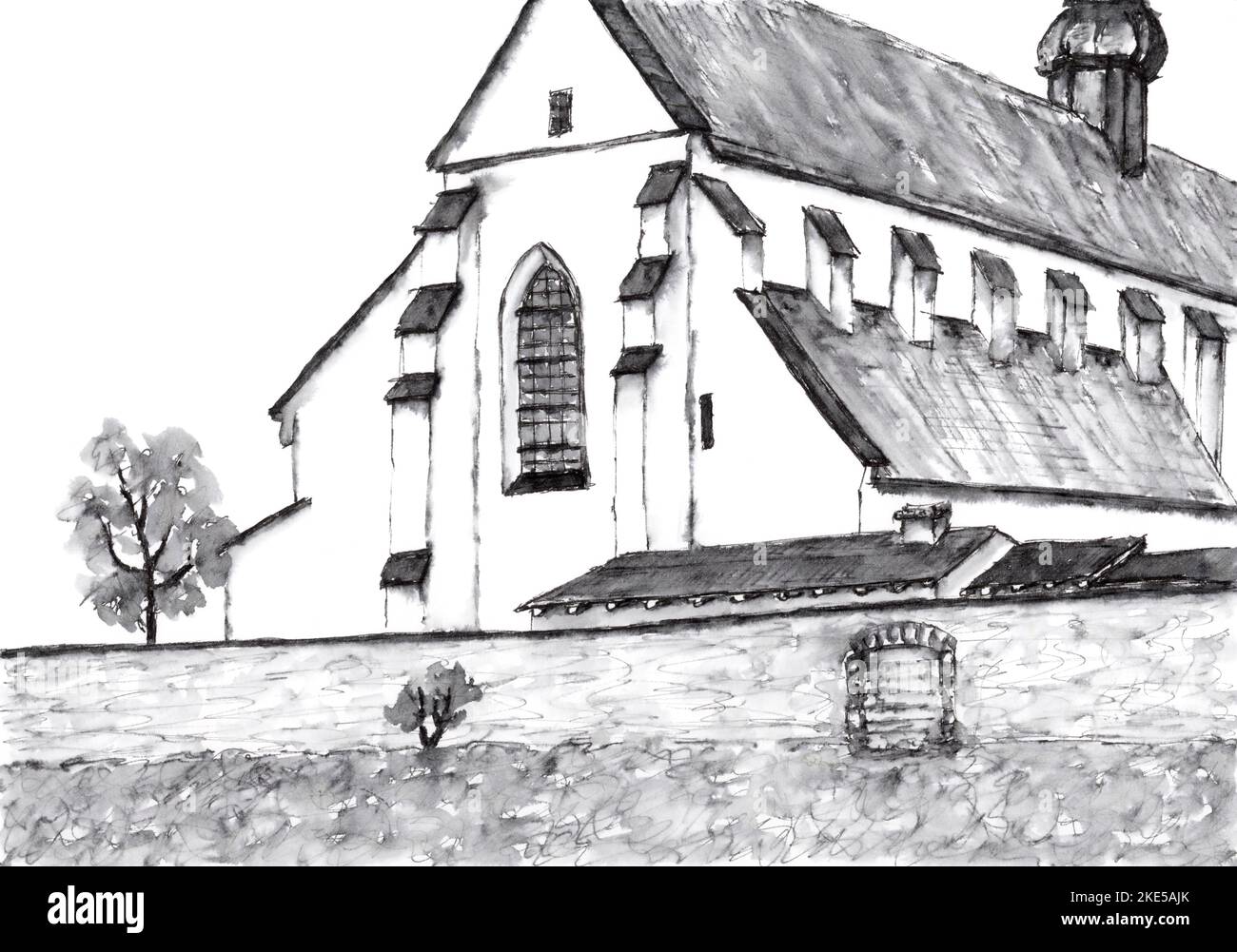 Ancient architecture. Ink on paper Stock Photo - Alamy