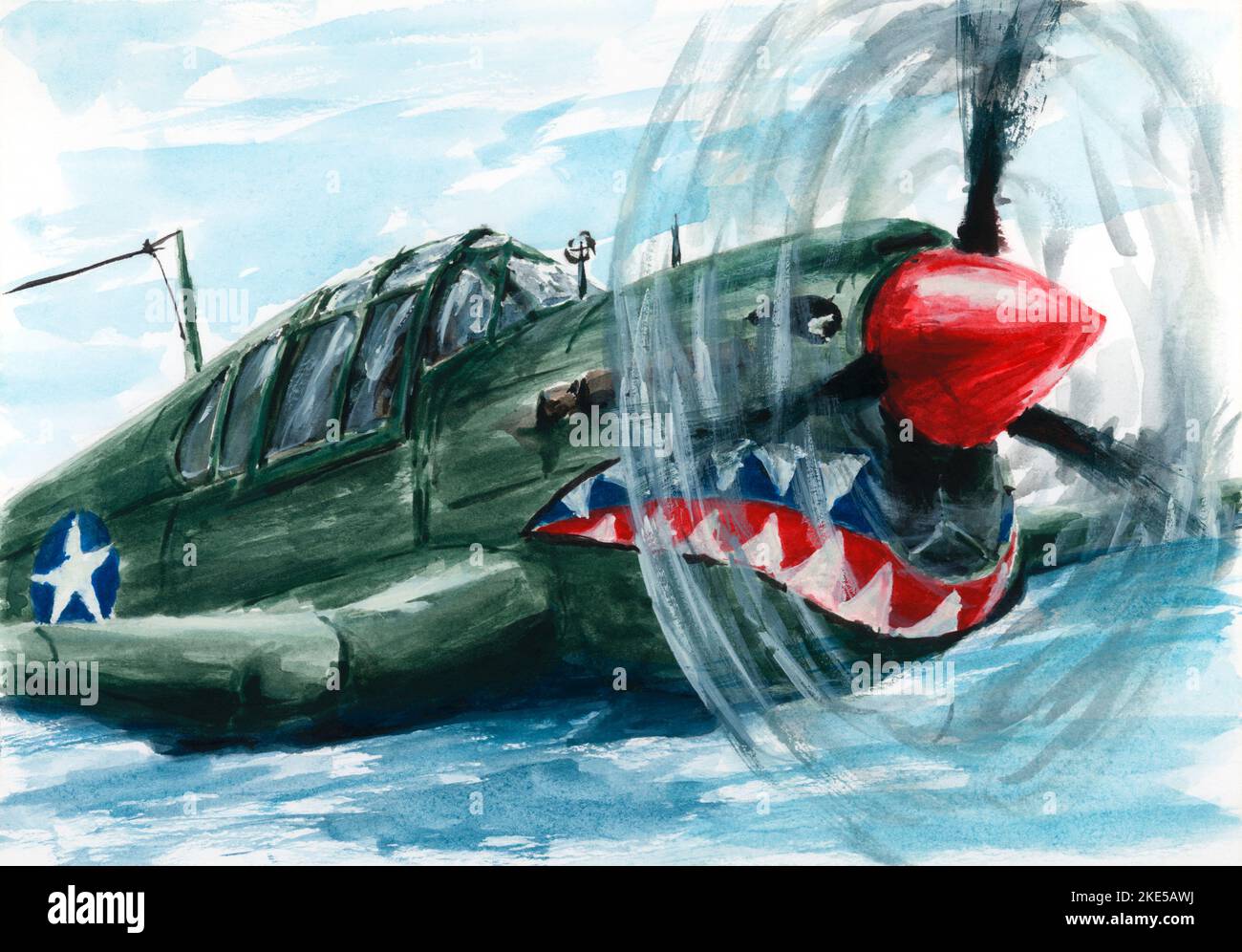 Ancient American fighter in fly. Watercolor on paper Stock Photo - Alamy