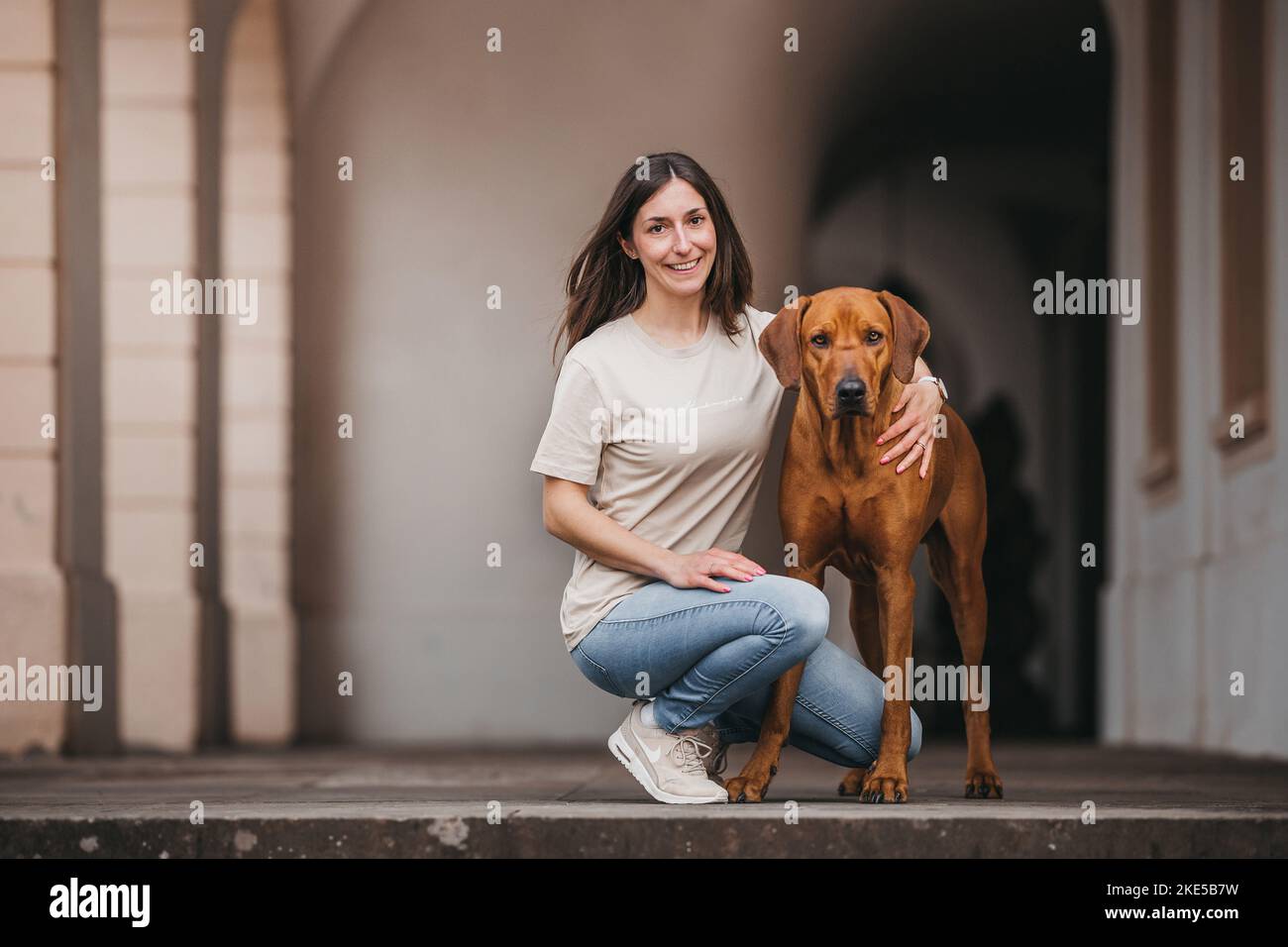 woman and Rhodesian Ridgeback Stock Photo - Alamy