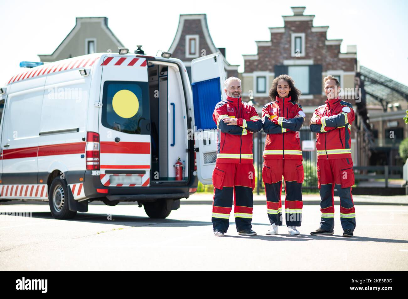 Paramedical staff posing for the camera before their work shift Stock ...