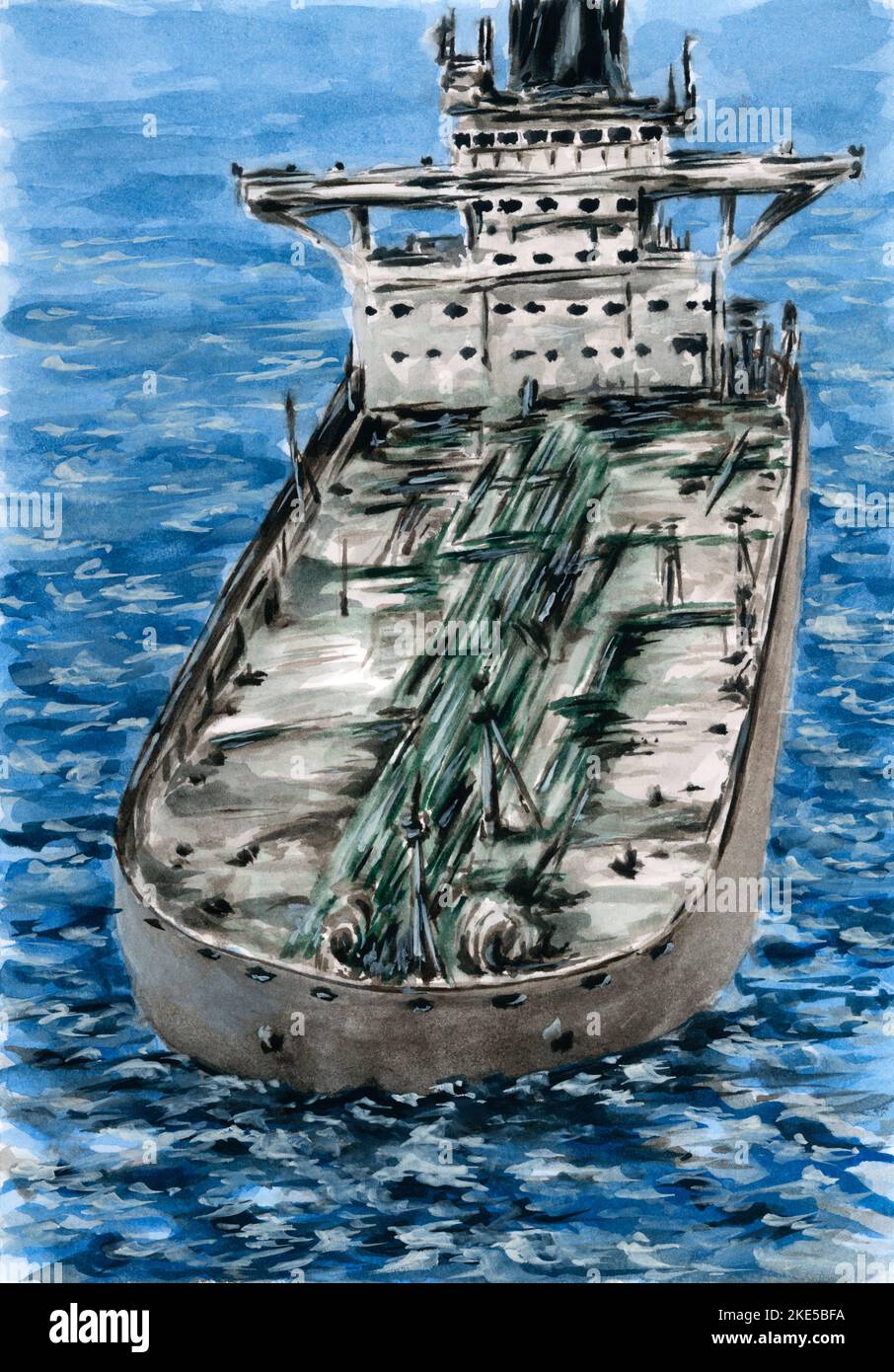 Tanker (crude carrier). Watercolor on paper Stock Photo - Alamy