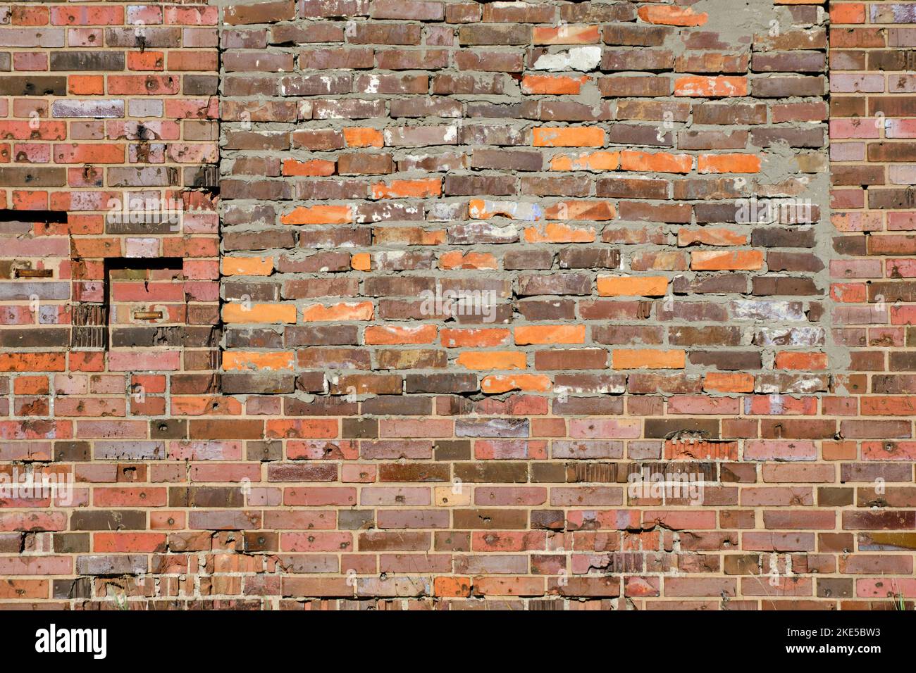 Background, brick wall made old German red burnt brick with traces ...
