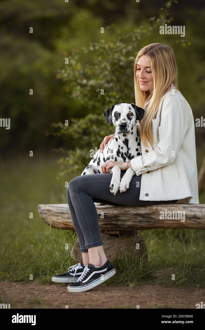 woman and Dalmatian Stock Photo - Alamy