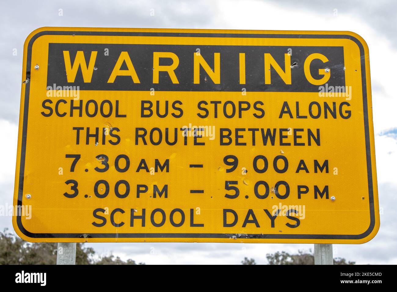 A warning sign about school bus stops along this route at Emmaville ...