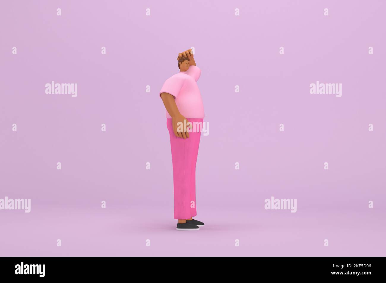 The black man with pink clothes. He is expression of body and hand when ...