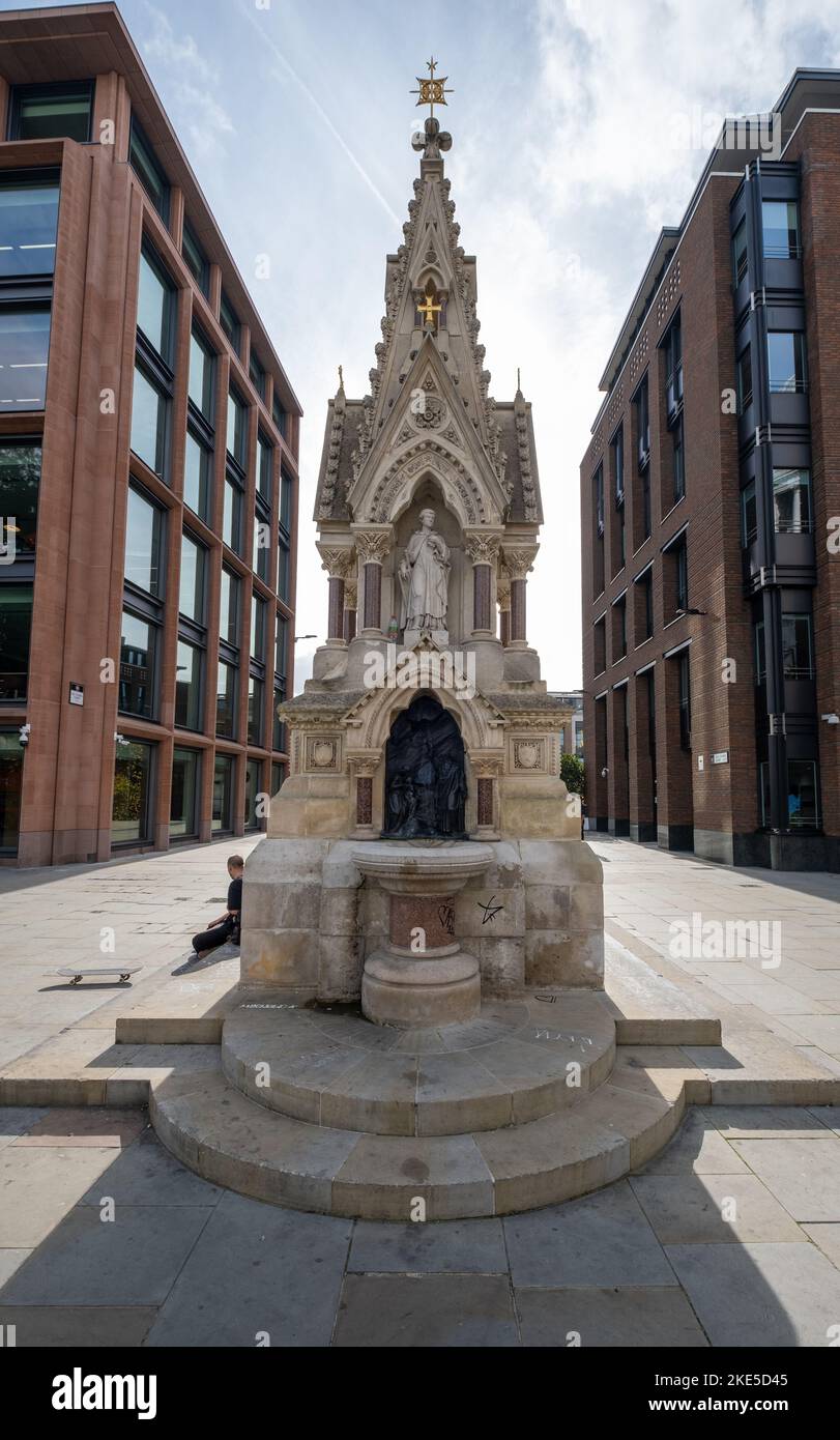 A vertical of the St Lawrence and Mary Magdalene Drinking Fountain next ...