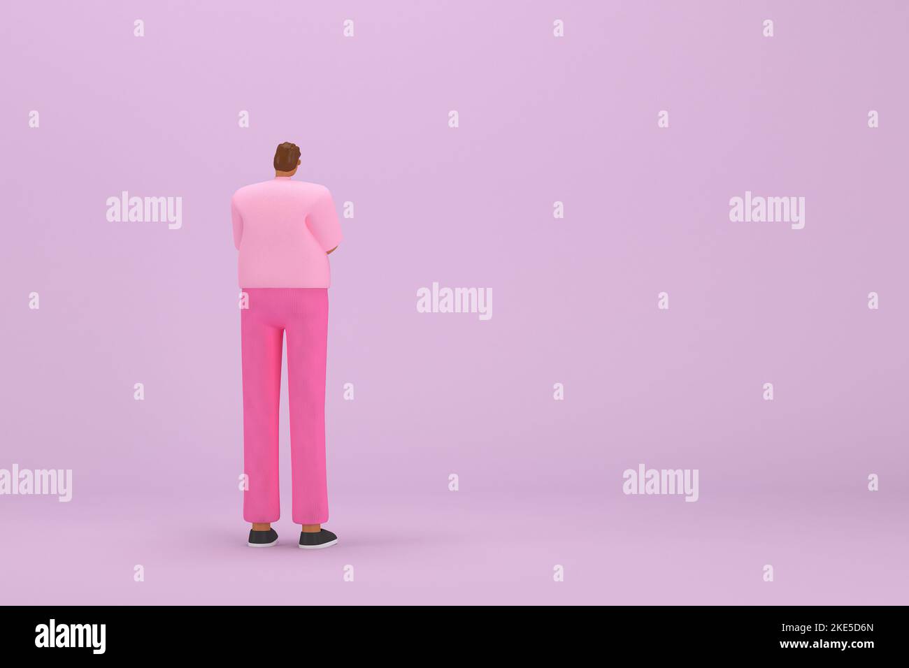 The black man with pink clothes. He is expression of body and hand when ...