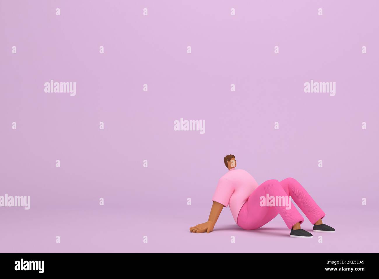 The black man with pink clothes. He is sit down. 3d rendering of ...