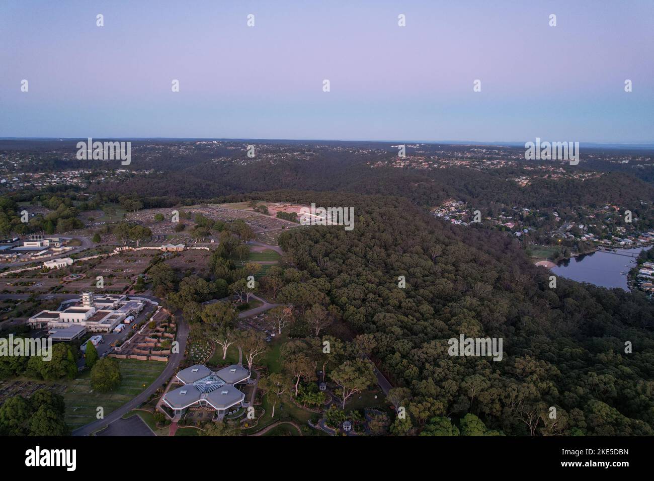 Aerial view of Woronora Cemetery and Sutherland suburb surrounded by ...