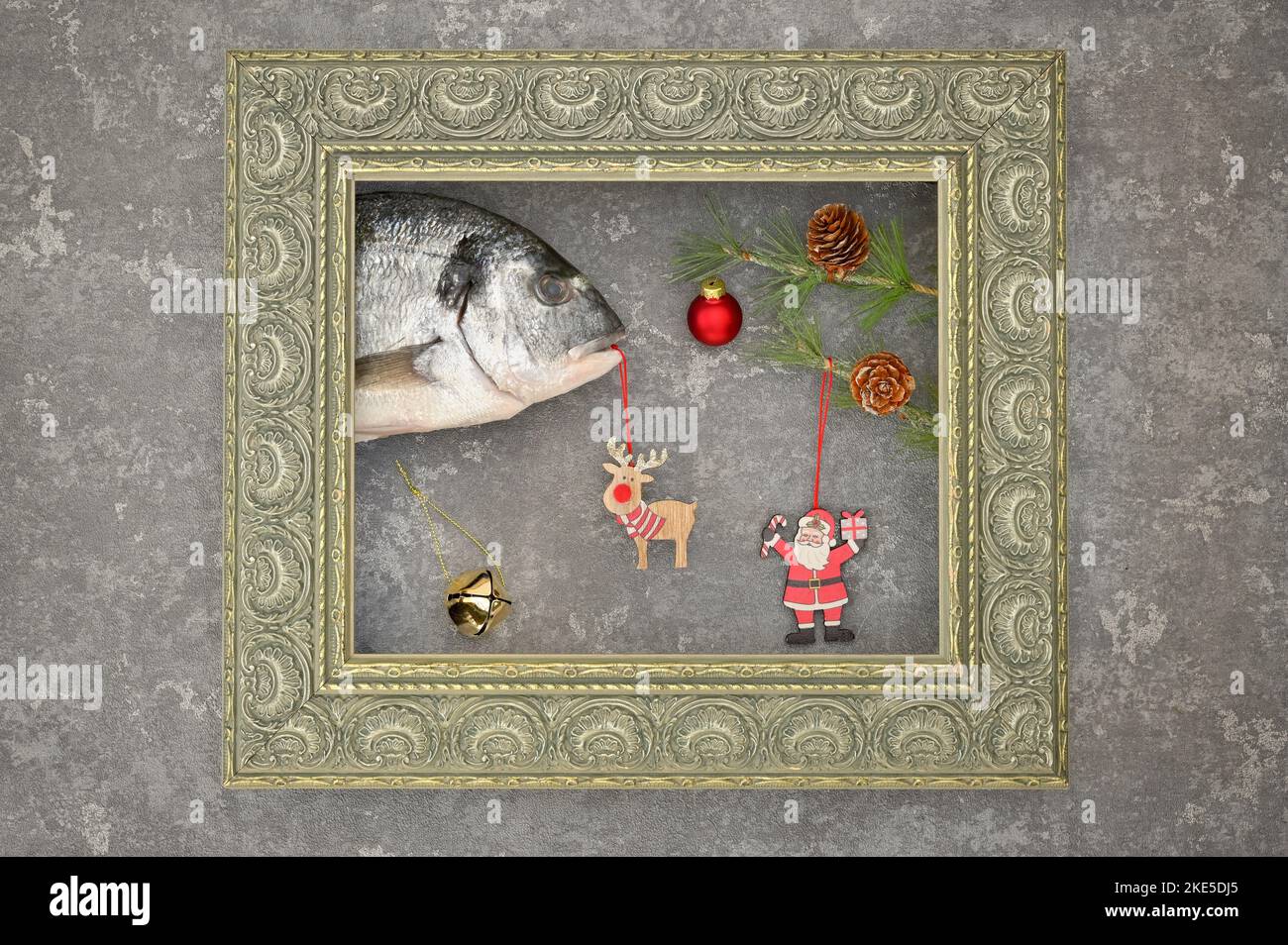 Abstract Dorada Fish, Reindeer And Santa, Christmas Ball and Christmas ...