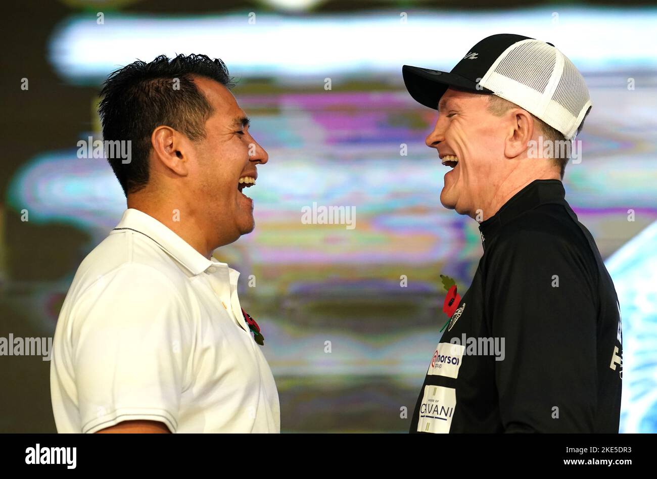 Marco Antonio Barrera (left) and Ricky Hatton during a pre-fight press ...