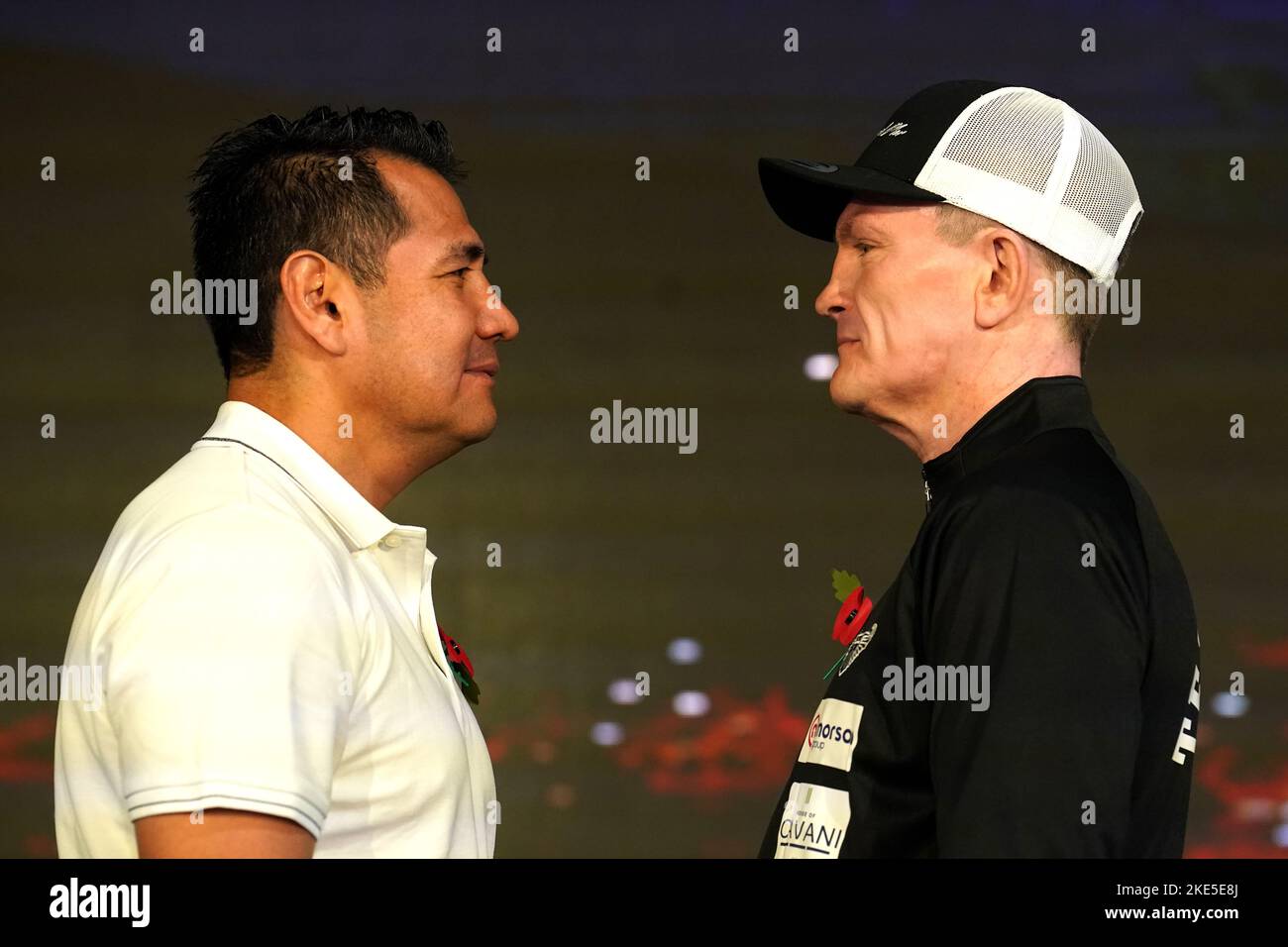 Marco Antonio Barrera (left) and Ricky Hatton during a pre-fight press ...