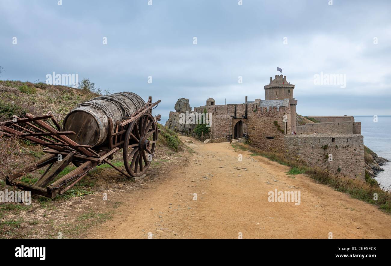 Beautiful old castle Fort La Latte is located on a peninsula and the ...