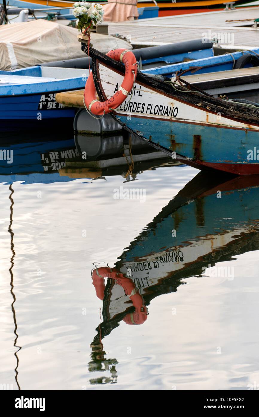 colorful typical Boats in the fishing harbor of Torreira, near Aveiro ...