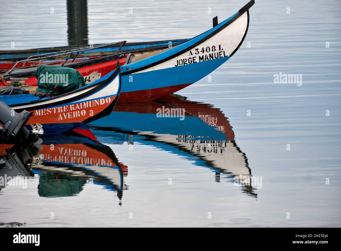 colorful typical Boats in the fishing harbor of Torreira, near Aveiro ...