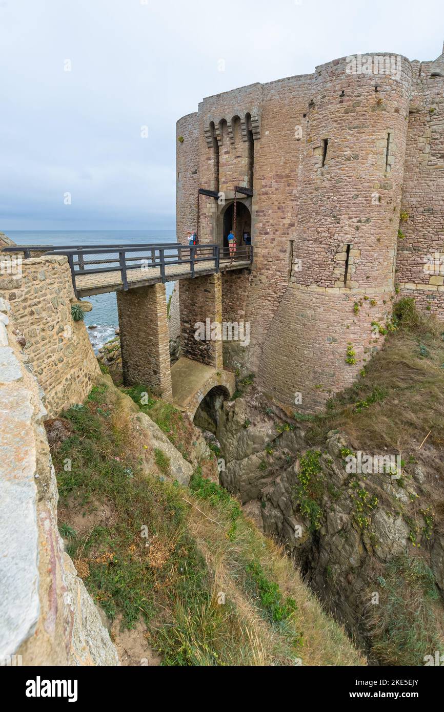 Beautiful old castle Fort La Latte is located on a peninsula and the ...