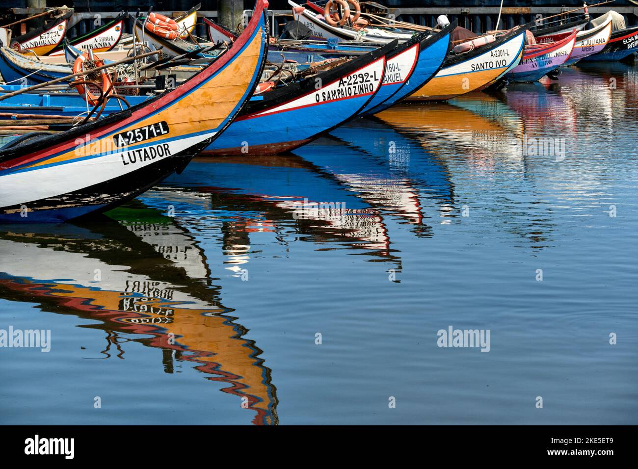 colorful typical Boats in the fishing harbor of Torreira, near Aveiro ...