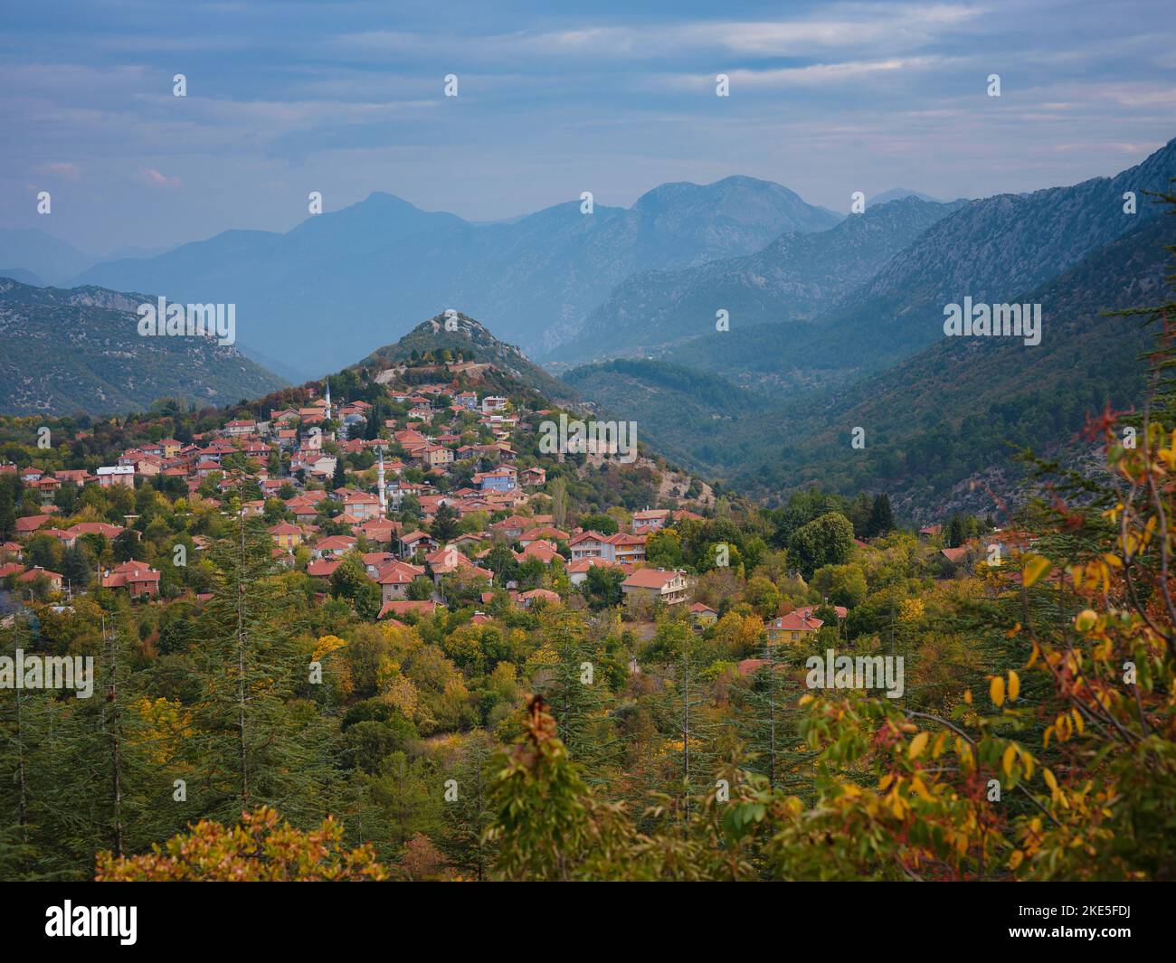 Aerial photo of town of Ormana Ibradi Antalya Turkey in autumn sunny ...